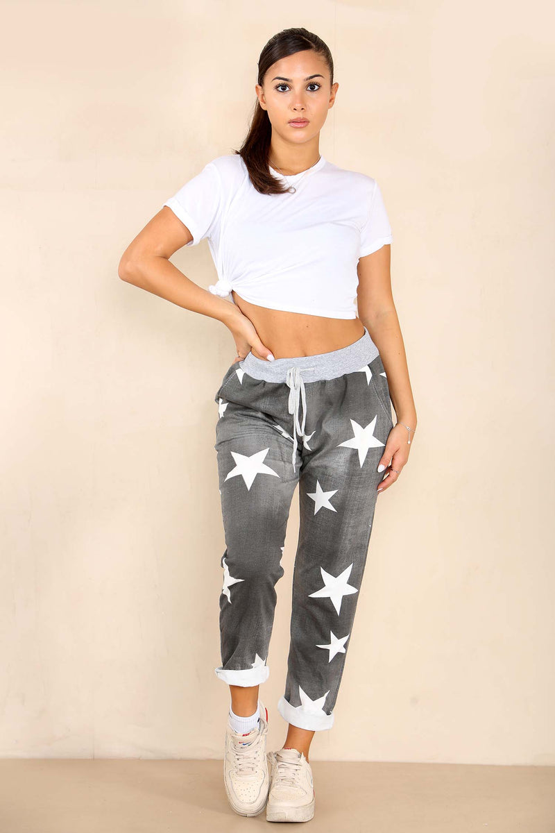 Italian Star Print Drawstring Cotton Joggers – TIP TOP MODA